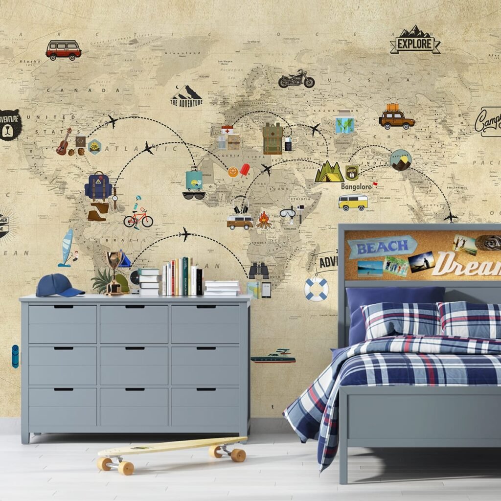 Travel Theme World Map for Kids Rooms - Interior Land